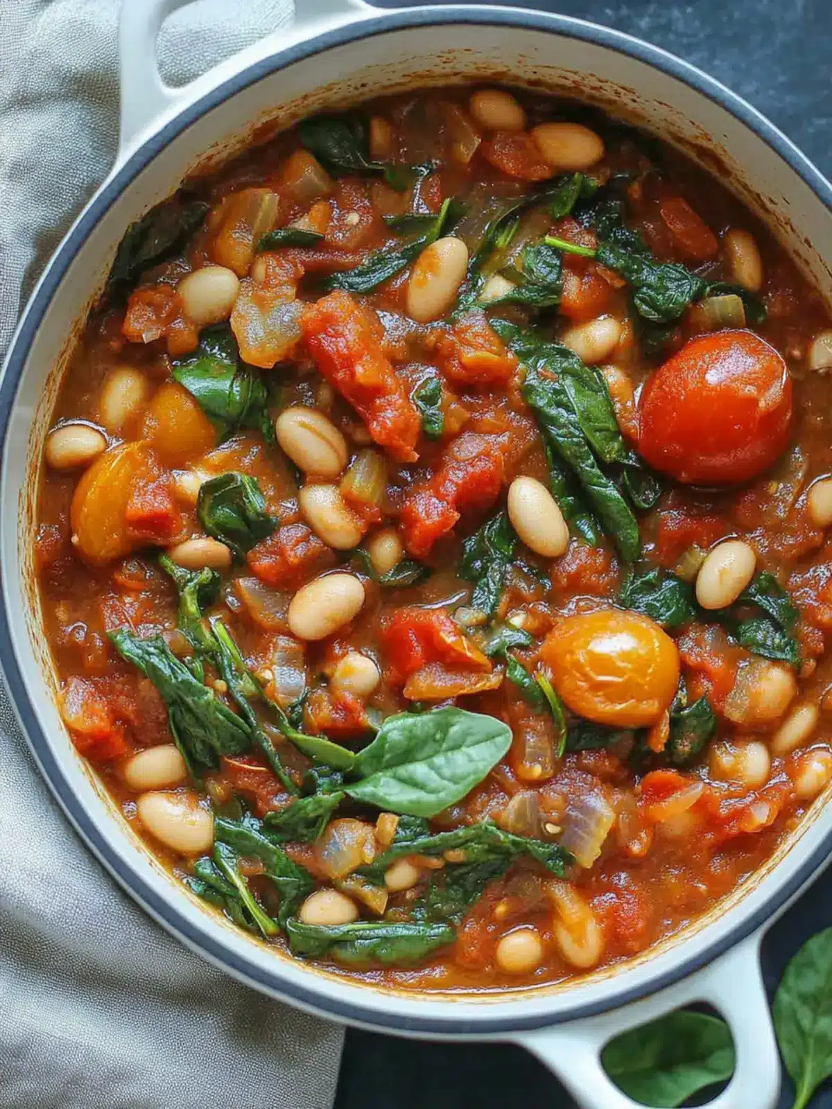 Irresistible Roasted Tomato, White Bean & Spinach Stew
